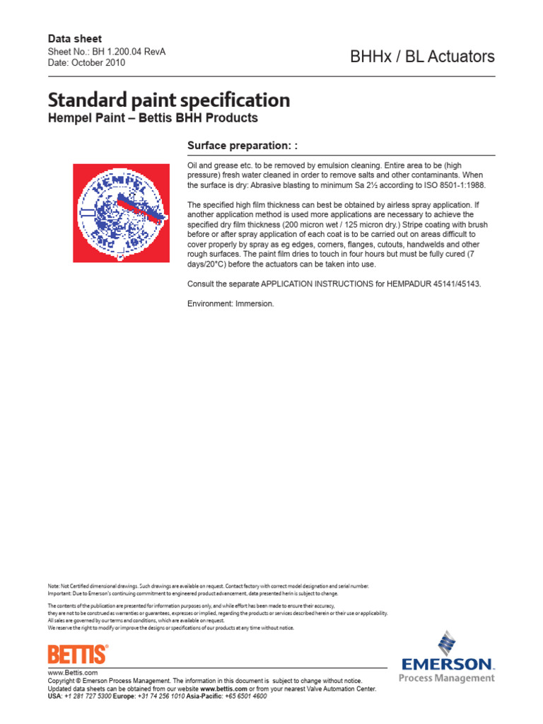 Product Data Sheet BHH BHHF Standard Paint Specifications Bettis en 84120 | PDF | Paint ...