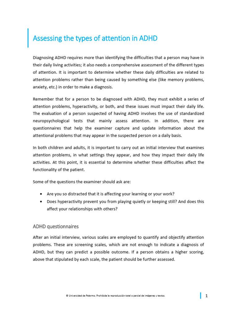 ADHD Attention Assessment Methods | PDF | Attention Deficit ...