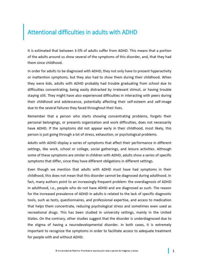 Attentional Difficulties in Adults With ADHD | PDF | Attention Deficit Hyperactivity Disorder ...