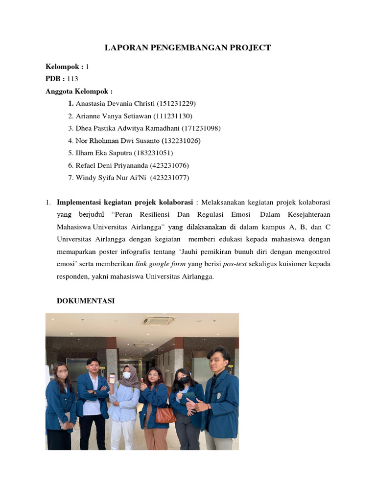 Laporan Perkembangan Project Kelompok 1 PDB113 | PDF