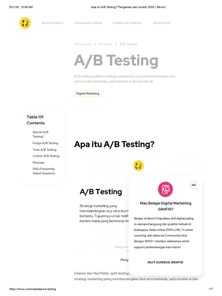 Apa itu A_B Testing_ Pengertian dan contoh 2024 _ RevoU | PDF Apa itu A_B Testing_ Pengertian dan contoh 2024 _ RevoU | PDF