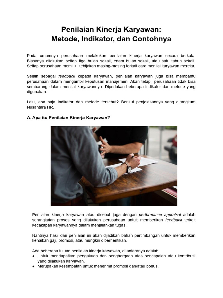 Contoh Penilaian Kinerja Karyawan | PDF