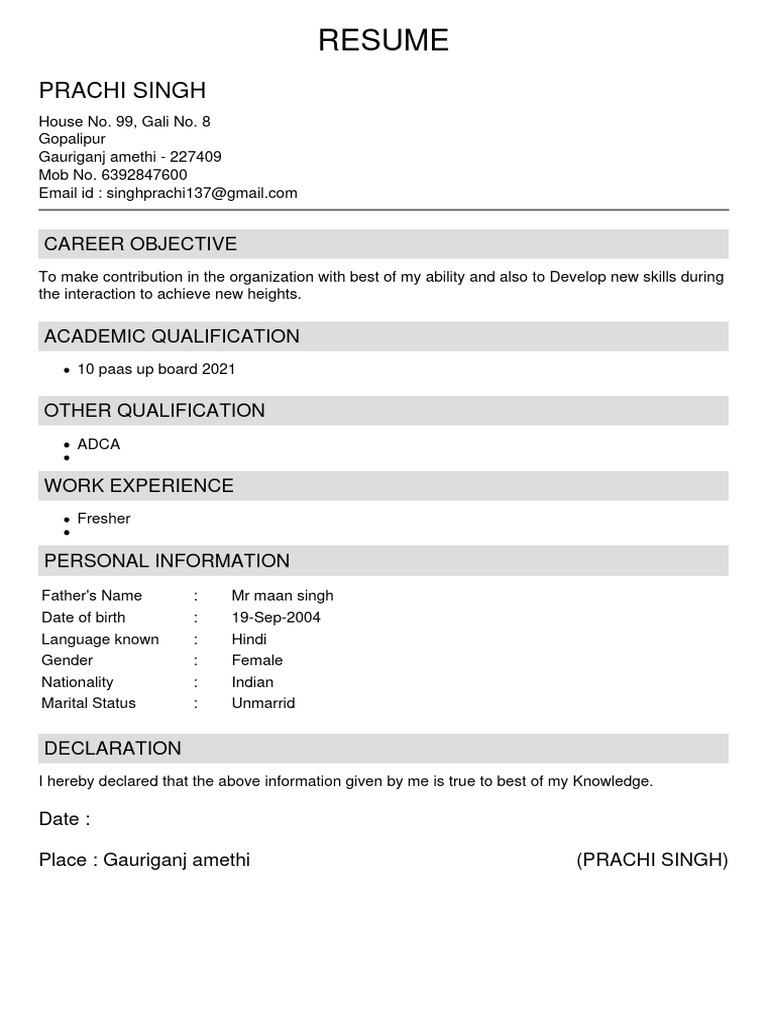 Resume: Prachi Singh | PDF