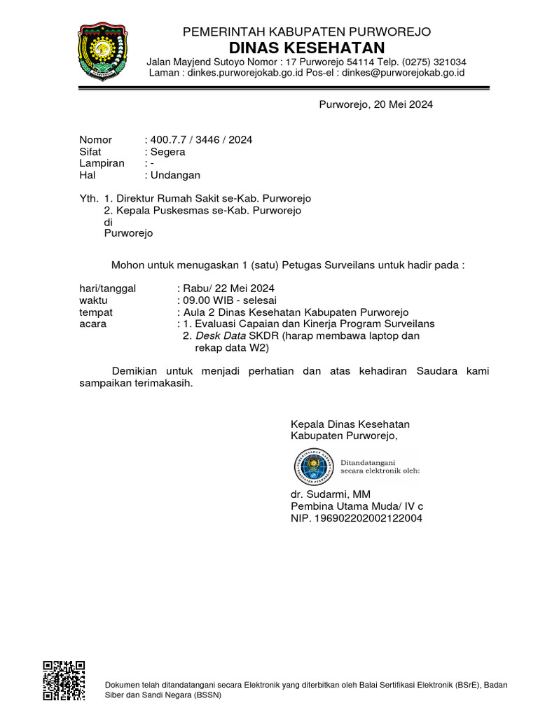 Surat Undangan Pertemuan Surveilans Pdf
