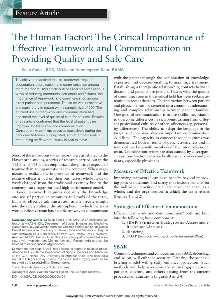 The Human Factor_ The Critical Importance of Effective Teamwork and ...