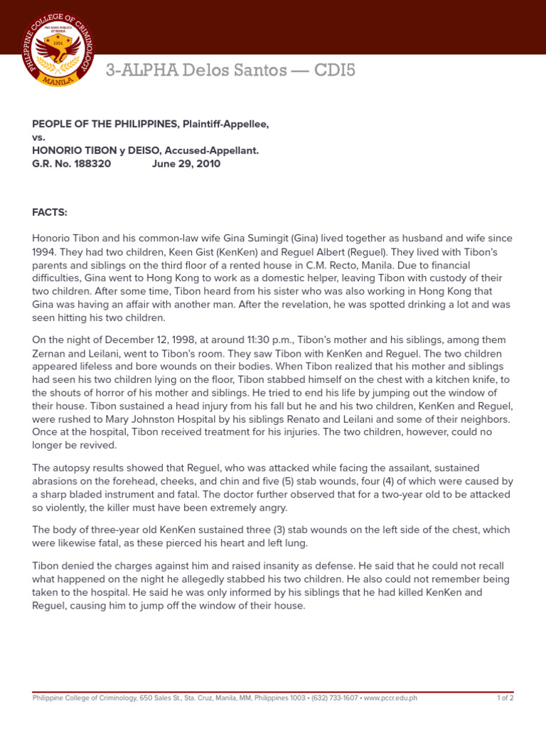 2 Counts of Parricide Case | PDF | Insanity Defense | Burden Of Proof (Law)