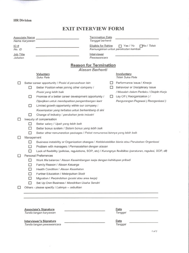 Exit Interview Form | PDF