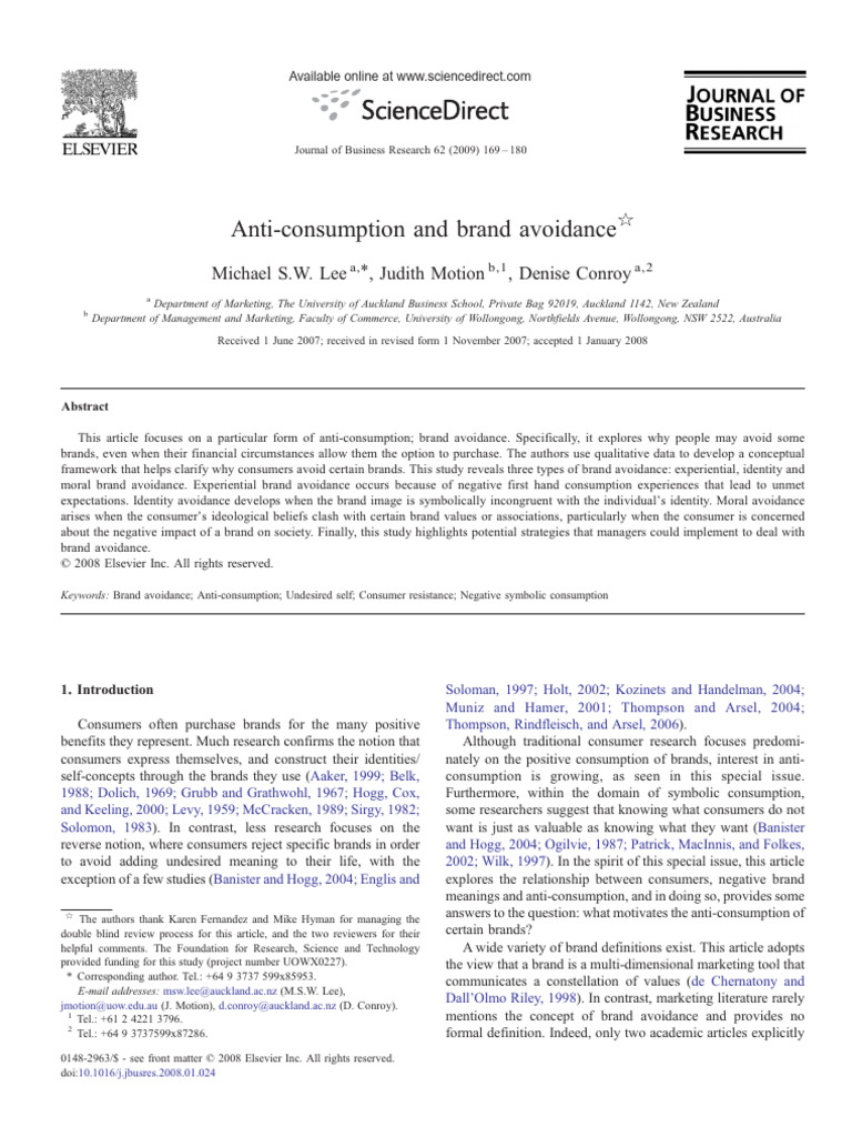 Lee Michael SW, Judith Motion, Dan Denise Conroy. 2009. Anti-Consumption and Brand Avoidance ...