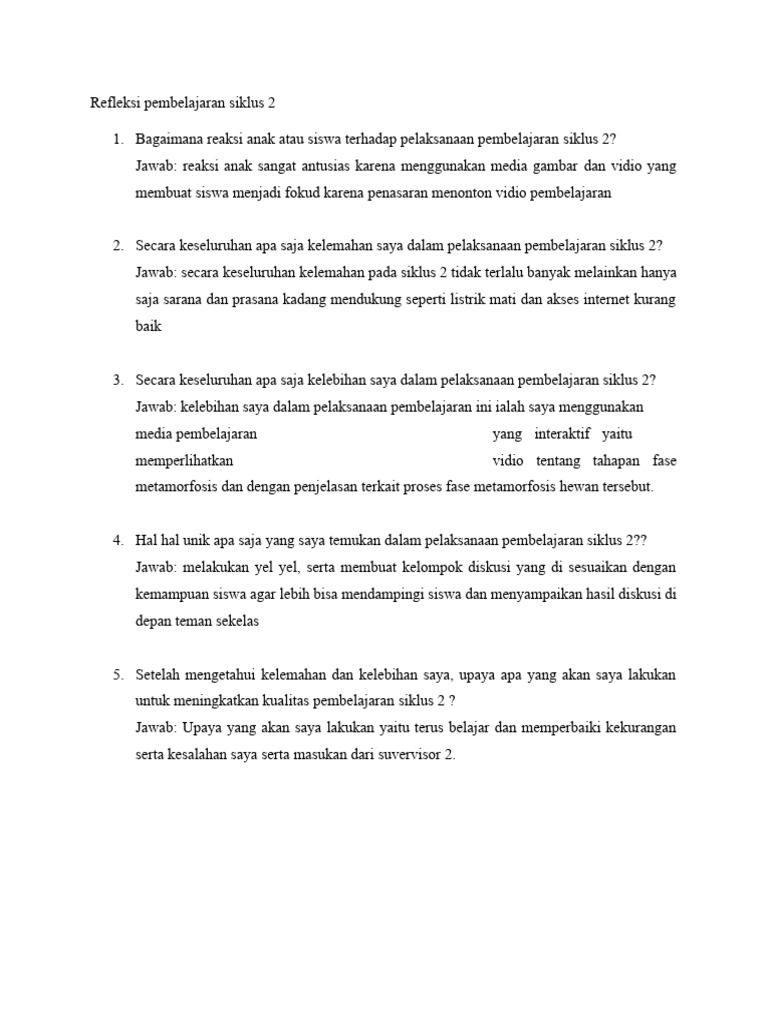 Refleksi Pembelajaran Siklus 2 | PDF