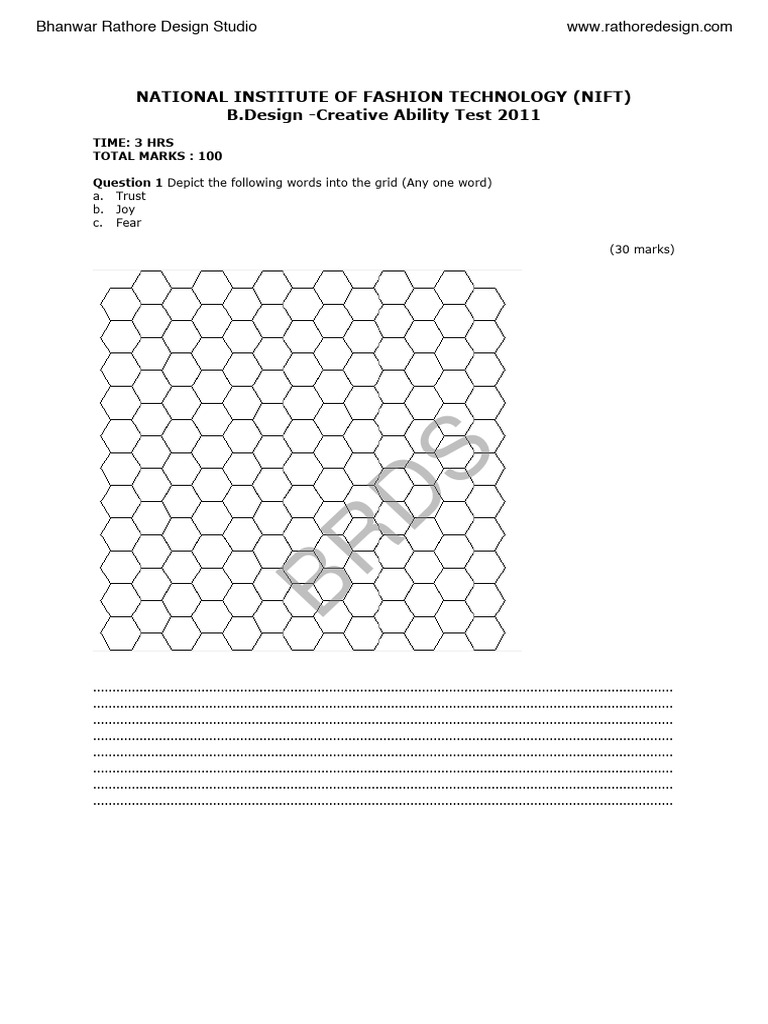 NIFT B.Design Creative Ability Test 2011 | PDF
