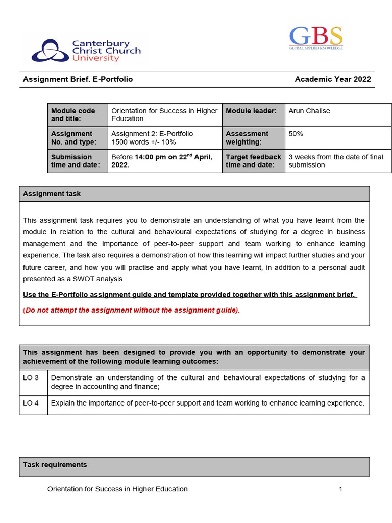 Assignment Brief 2 E-Portfolio | PDF | Evaluation | Awareness