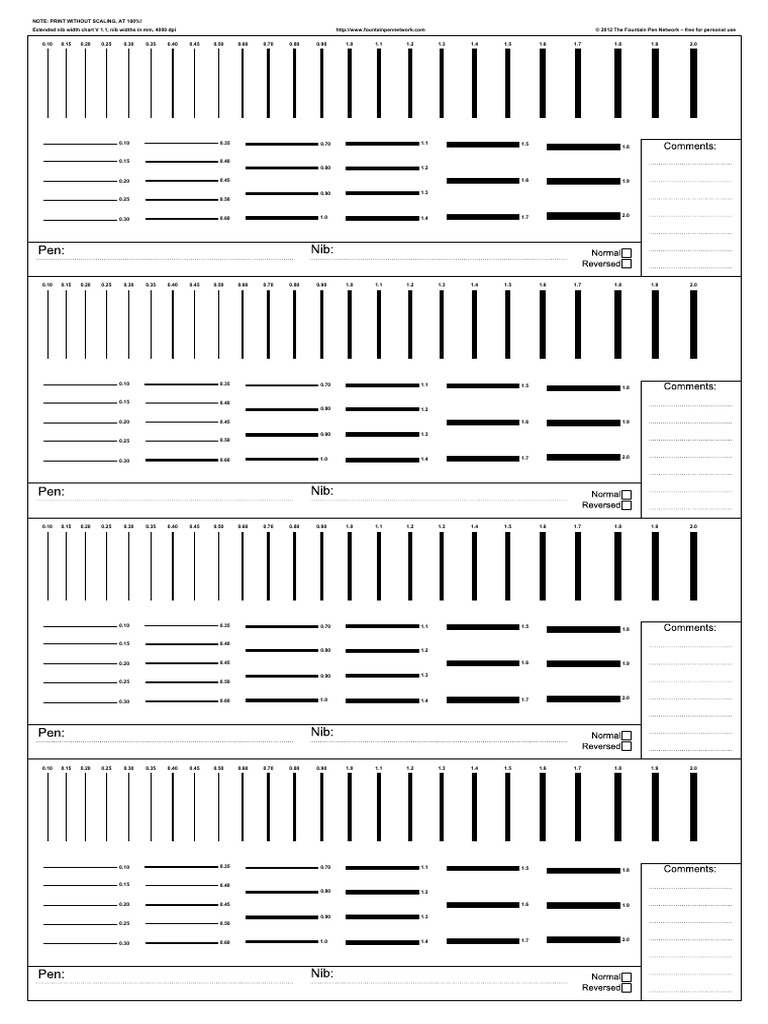 Extended Nib Width Chart | PDF | Writing Implements | Portable Tools