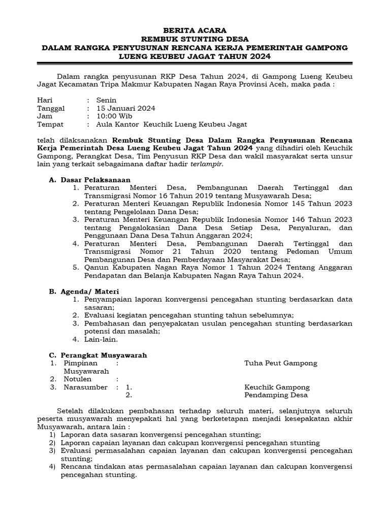 Rembuk Stunting Desa Lueng Keubeu 2024 | PDF