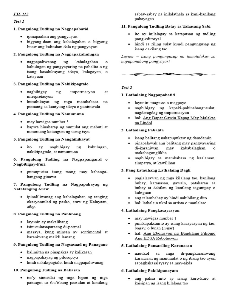 FIL 112 Midterm Reviewer | PDF