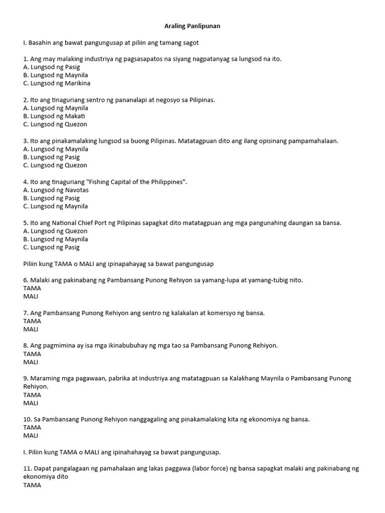 Araling Panlipunan | PDF