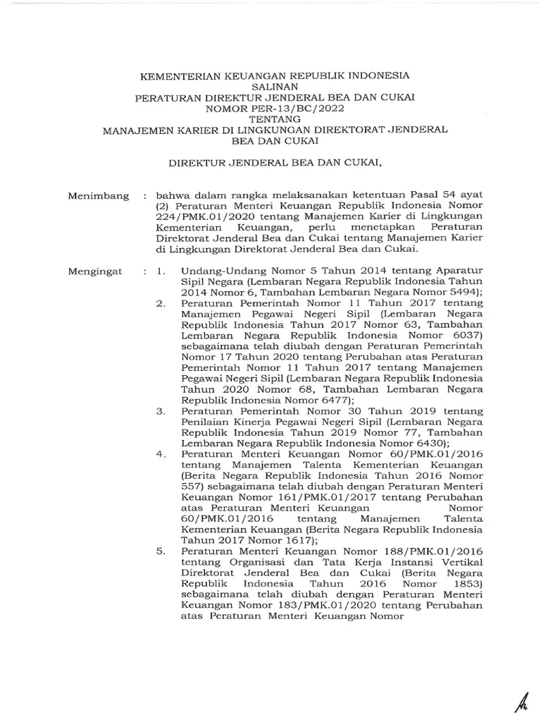 PER - 13 - BC - 2022 Manajemen Karier DJBC | PDF