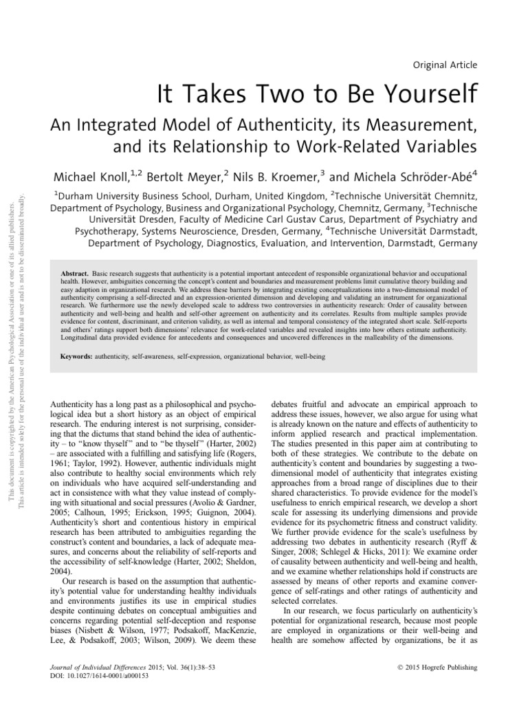 It Takes Two To Be Yourself | PDF | Leadership | Psychology