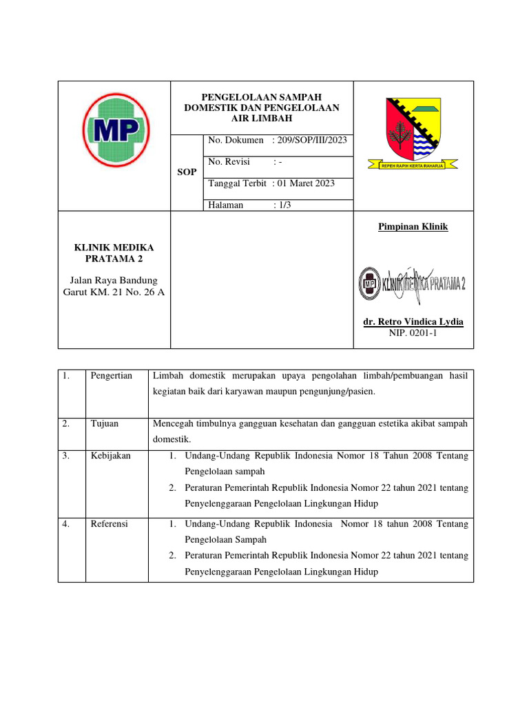 Contoh SPO PENGELOLAAN SAMPAH DOMESTIK | PDF