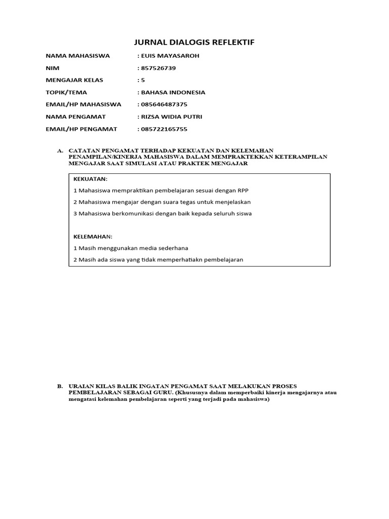 Jurnal Dialogis Reflektif | PDF | Karier & Perkembangan