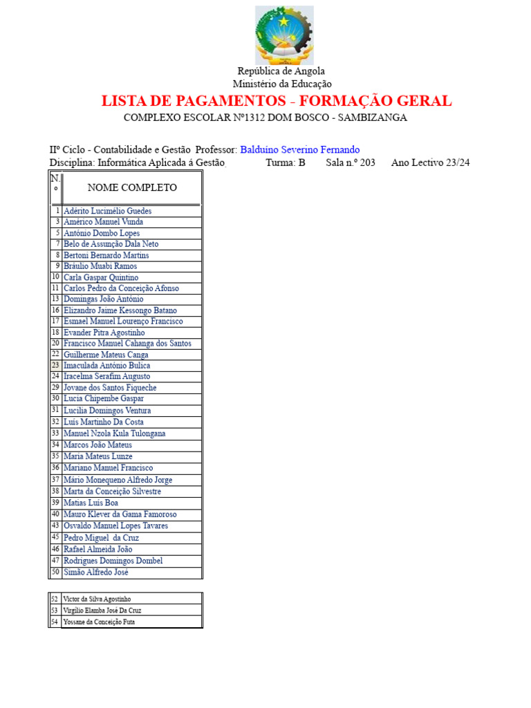 Lista de Pagamentos | PDF