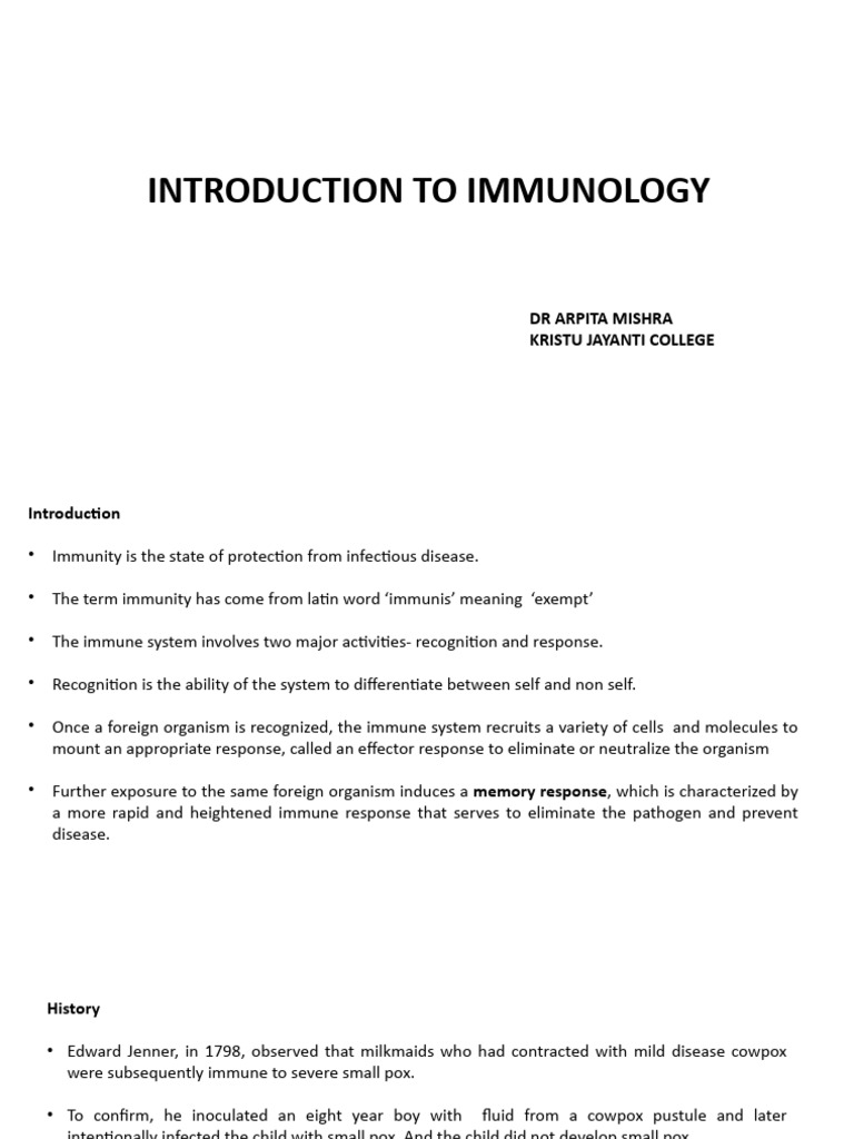 Introduction To Immunology | PDF | Immune System | Adaptive Immune System