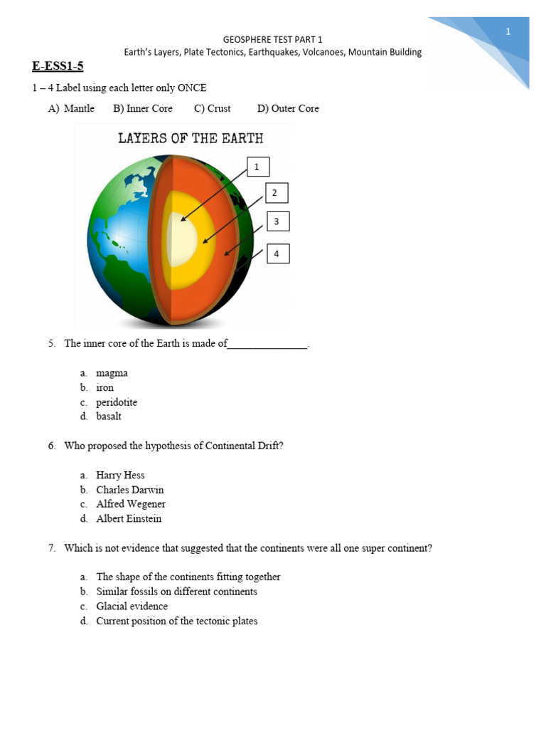 Geosphere PT 1 Test 2nd Semester 2021 | PDF | Plate Tectonics | Earthquakes