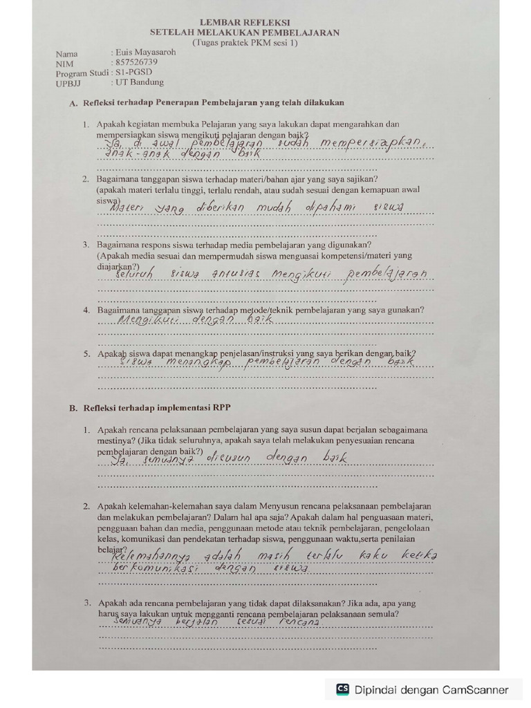 Lembar Refleksi RPP (Sesi 1) | PDF