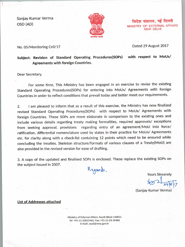 SOP Forwarding Letter To Ministries With Revised SOPs | PDF | Treaty ...