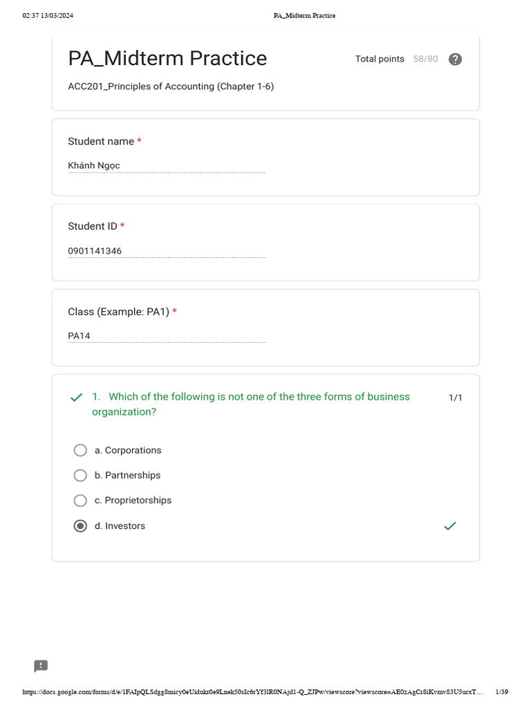 PA Midterm Practice Exam for Accounting | PDF | Debits And Credits | Expense