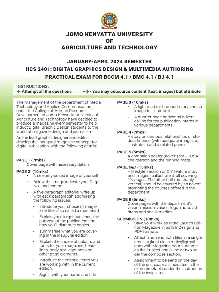 Exam Draft For BCCM, BMC and BJ Yr4Sem1 Jan-April 2024 | PDF | Writing