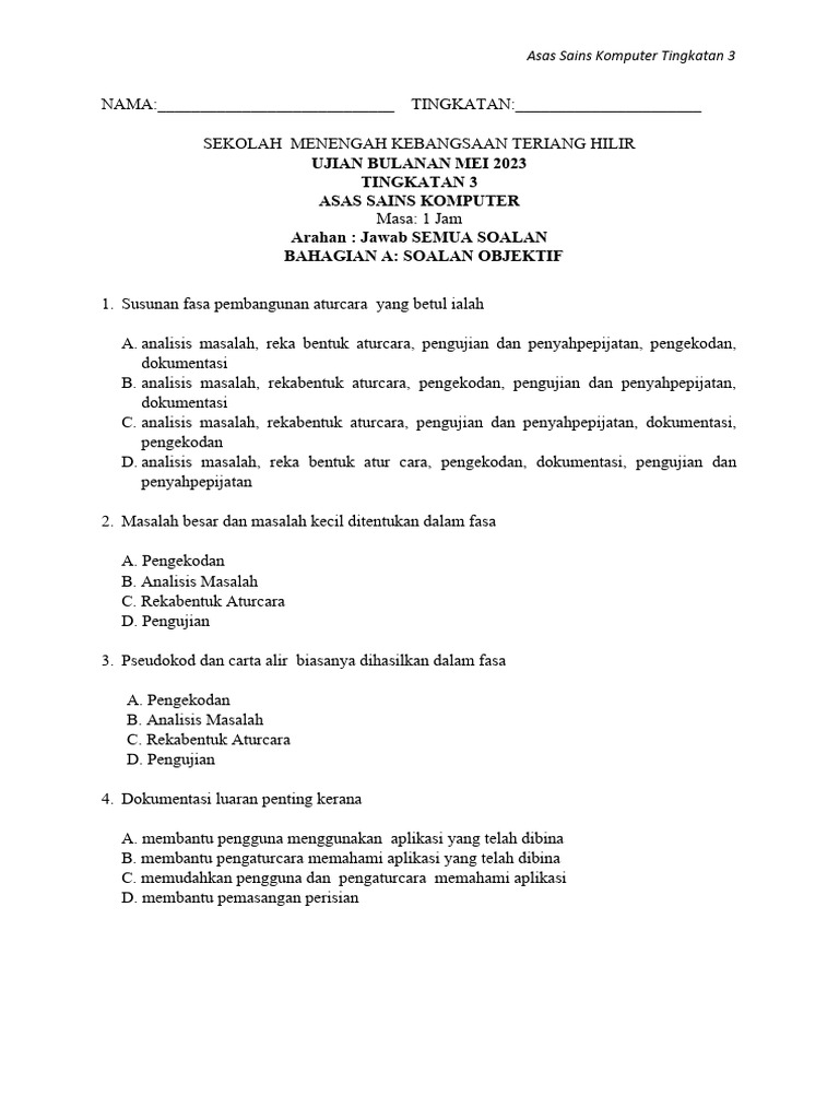 Ujian Bulanan Ask T3 2023 | PDF