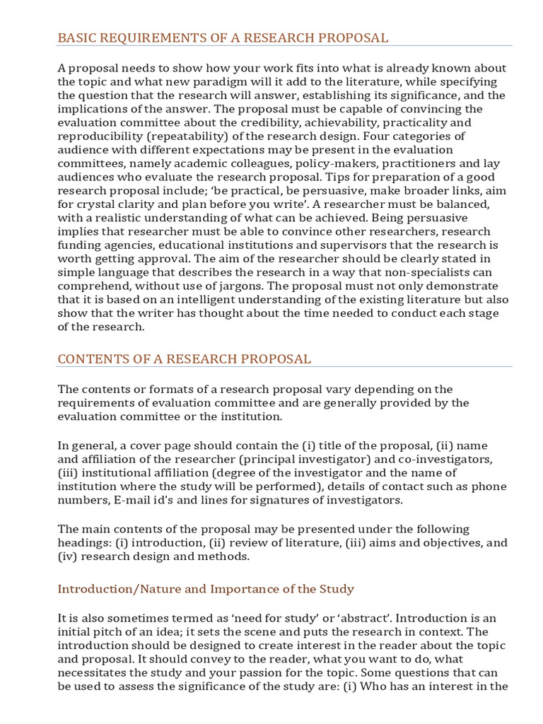 Basic Requirements of A Research Proposal | PDF | Methodology | Sampling (Statistics)