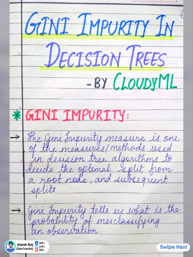 Gini Impurity in Decision Trees Handwritten Notes by CloudyML | PDF ...
