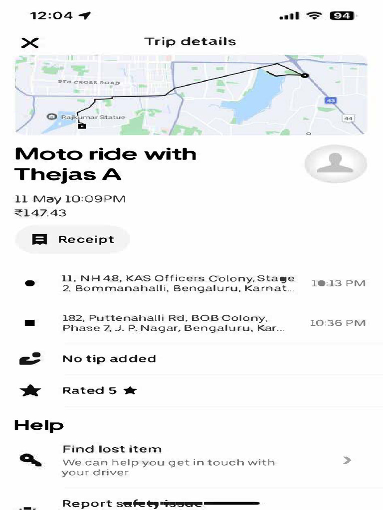 Moto Ride Receipt Details | PDF