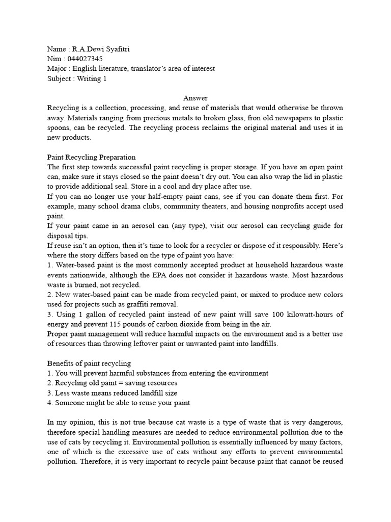 Writing | PDF | Recycling | Waste