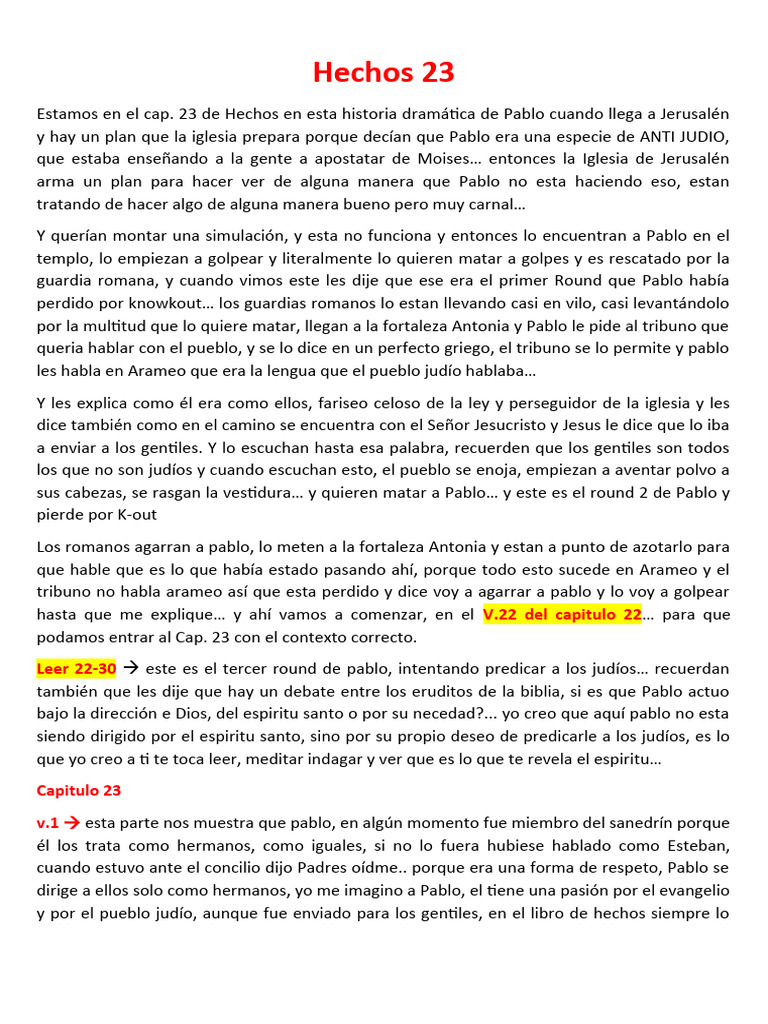 Hechos 23 | PDF | Pablo el apóstol | Fariseos