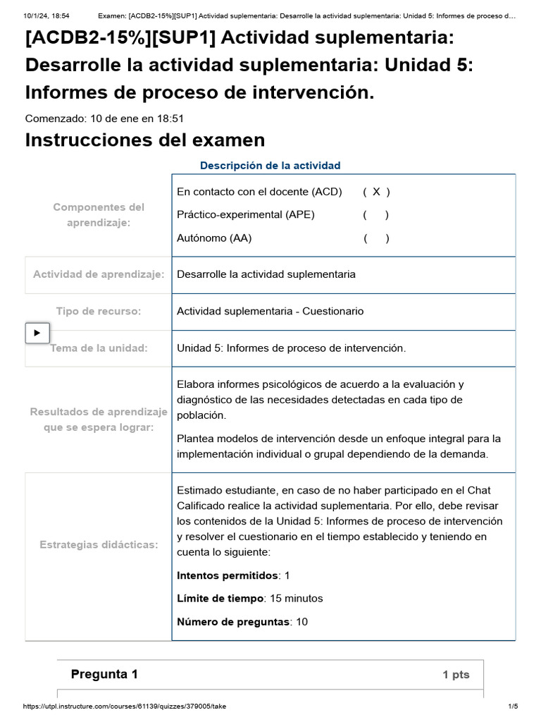 Examen - (ACDB2-15%) (SUP1) Actividad Suplementaria - Desarrolle La Actividad Suplementaria ...