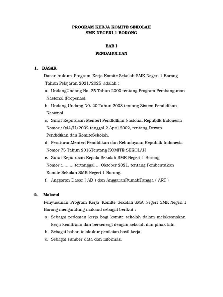 Program Kerja Komite Sekolah SMK Negeri 1 Borong | PDF | Karier ...