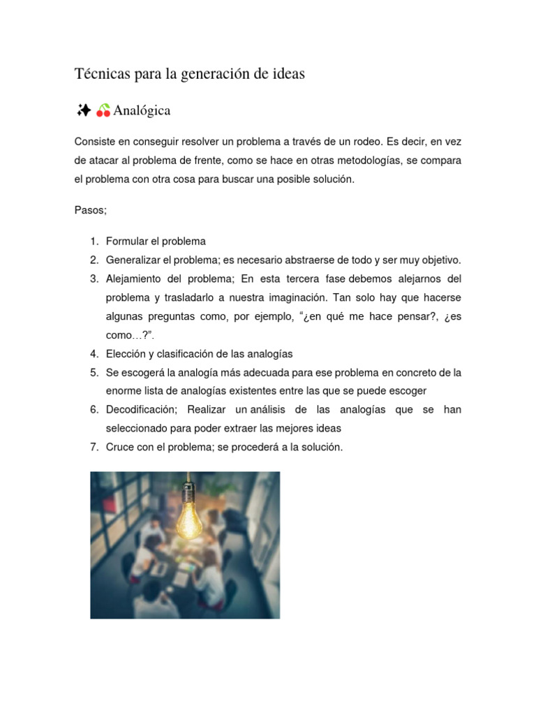 Tecnicas y Habitos para La Generacion de Ideas - Hernandez Hernandez Yareli | PDF | Analogía ...