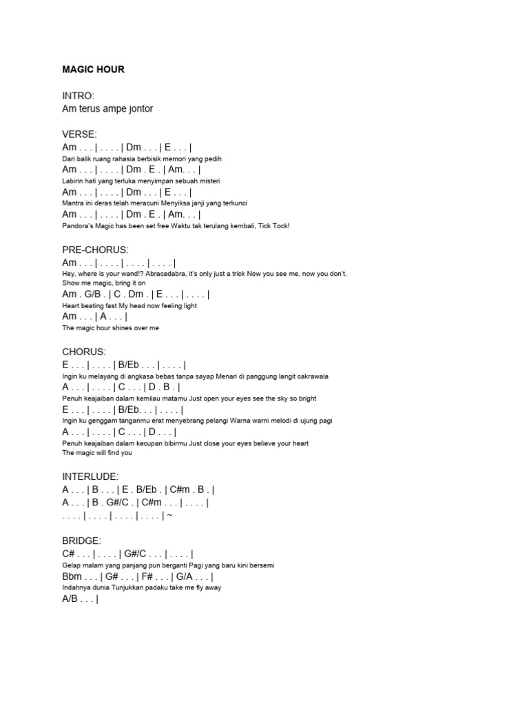 Lirik dan Chord Magic Hour JKT48 | PDF | Puisi