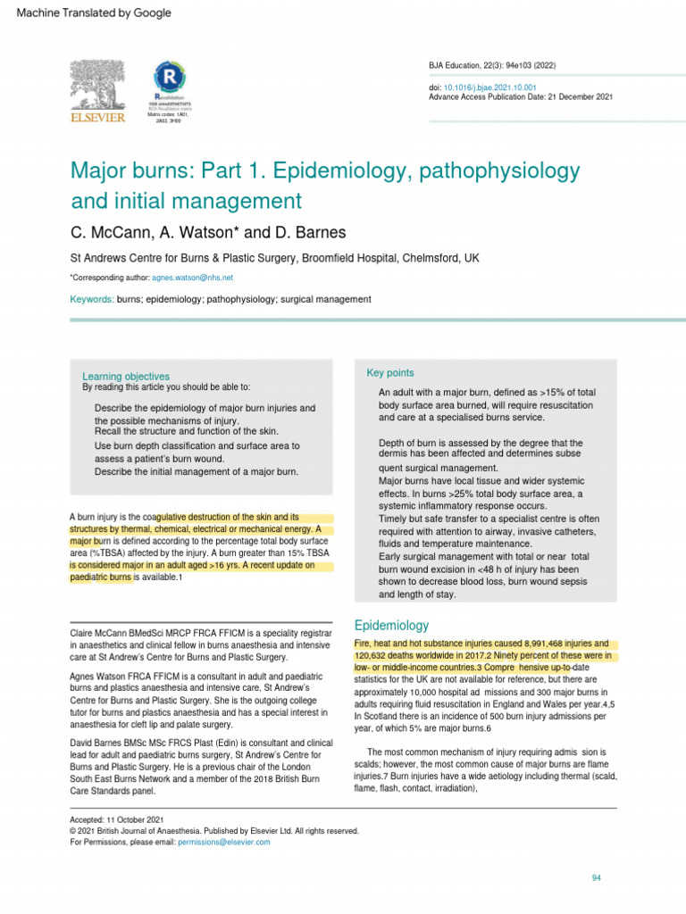 Quemados 1 BJA Educ 2022 | PDF | Burn | Inflammation