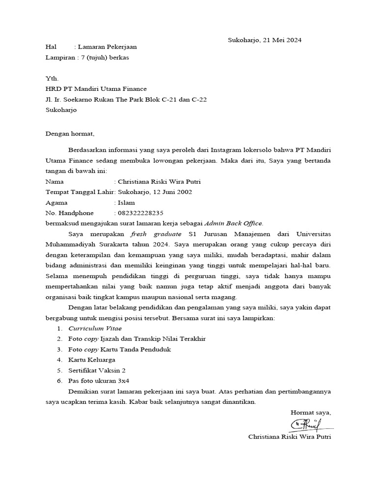 Cover Letter Notaris | PDF