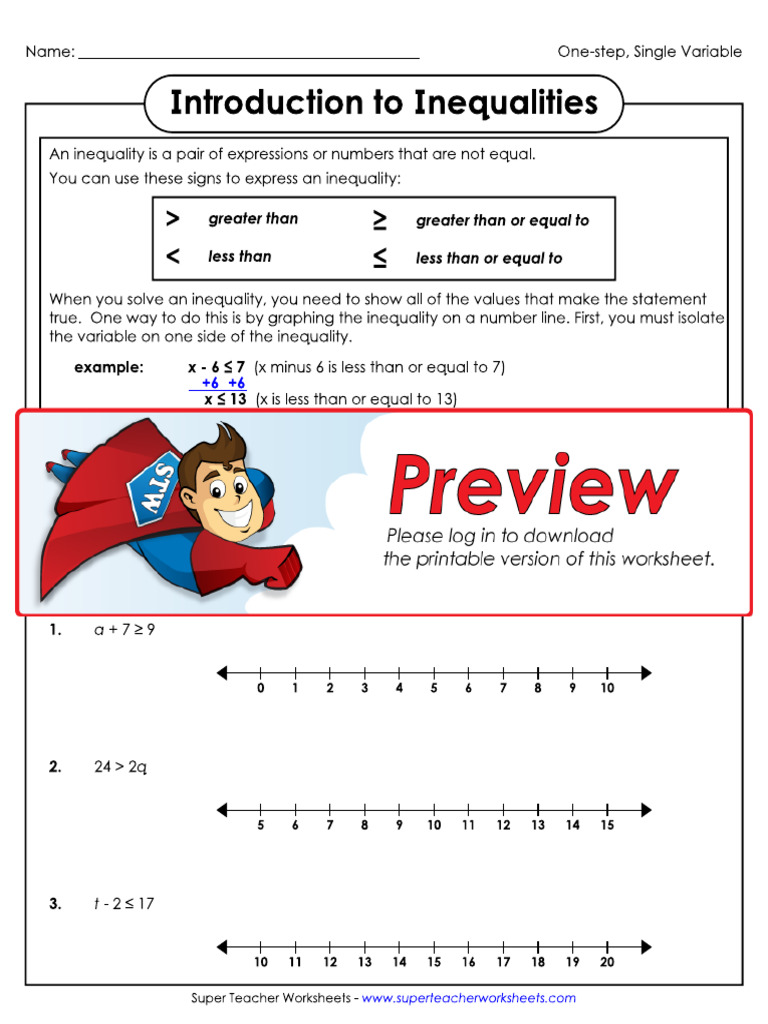 Intro To Inequalities One Step Single Variable Basic | PDF