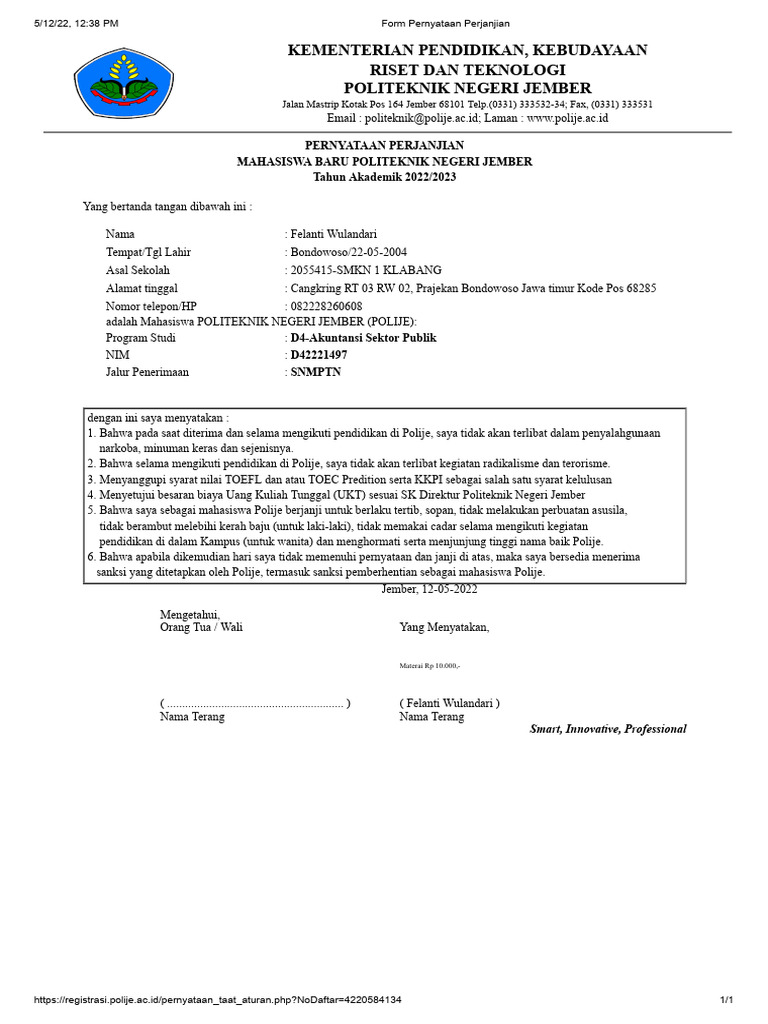 Form Pernyataan Perjanjian Felanti | PDF