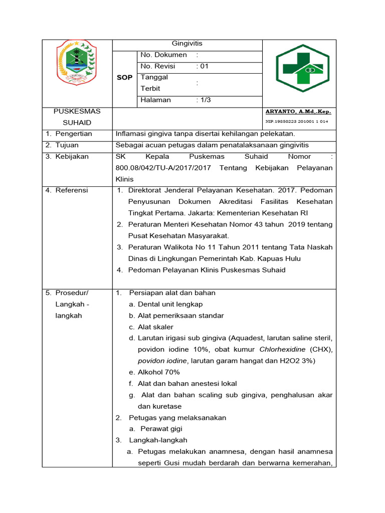Sop Gingivitis 05 Okt Ok-1 | PDF