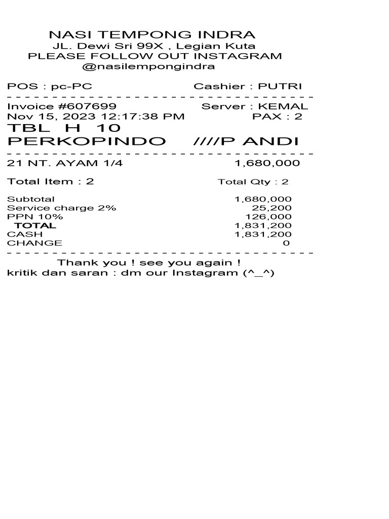 Nasi Tempong Indra Invoice Summary | PDF