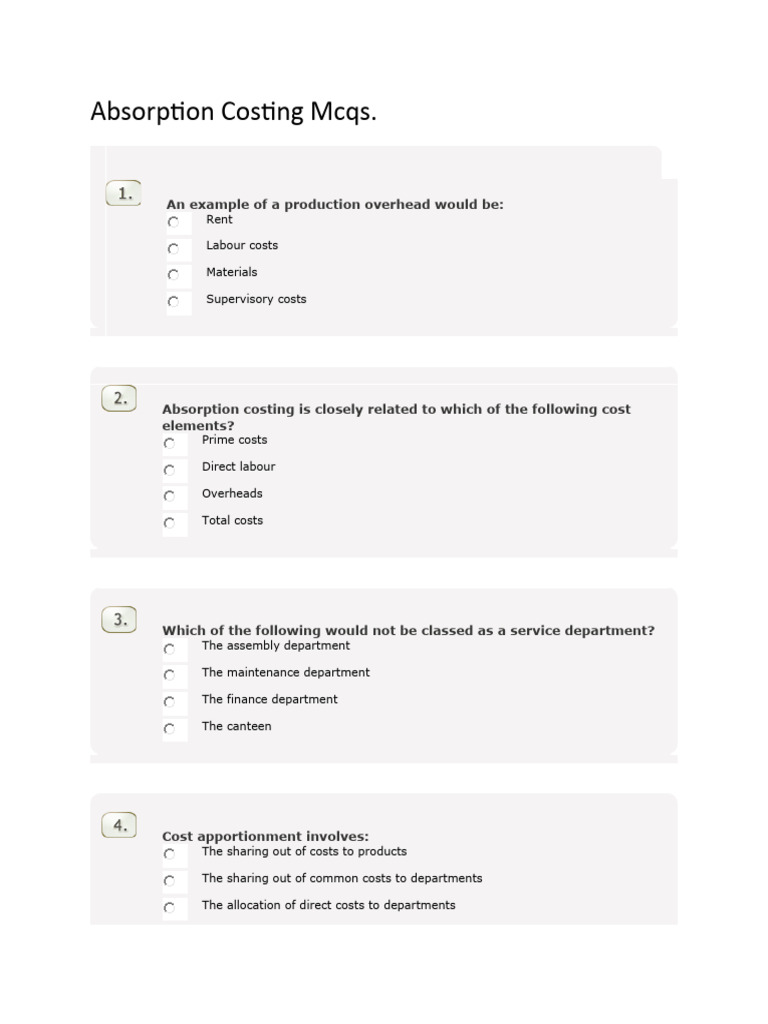 Absorption Costing Mcqs | PDF | Cost | Financial Economics