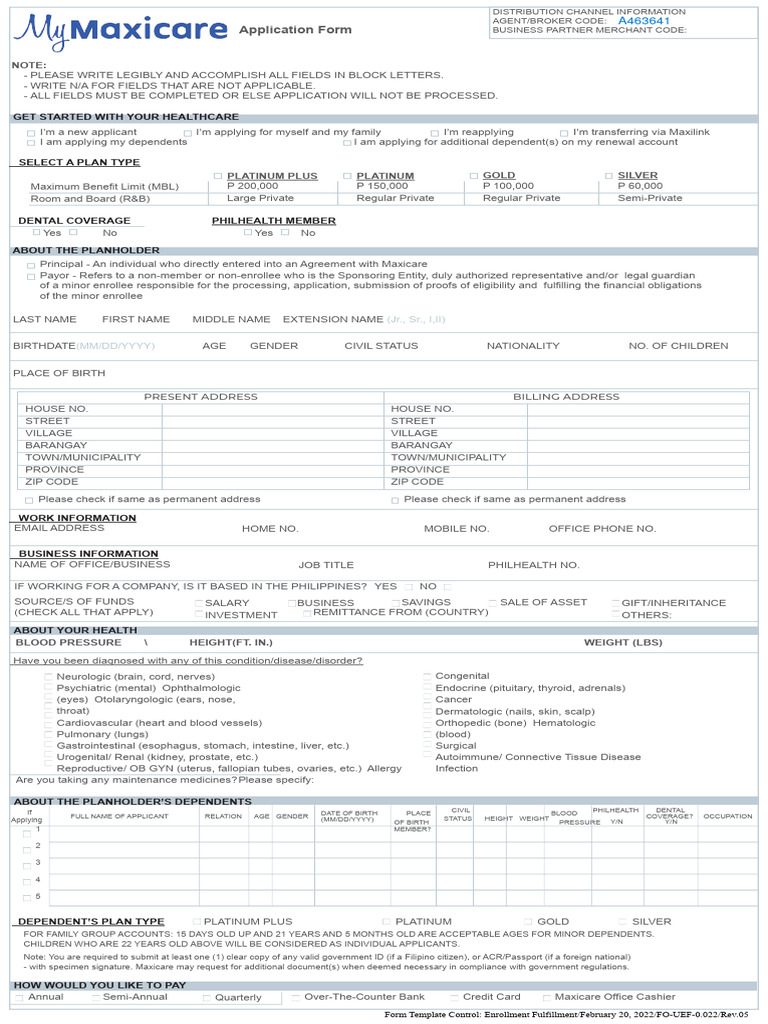 Maxicare Healthcare Application Form | PDF | Legal Liability | Contractual Term