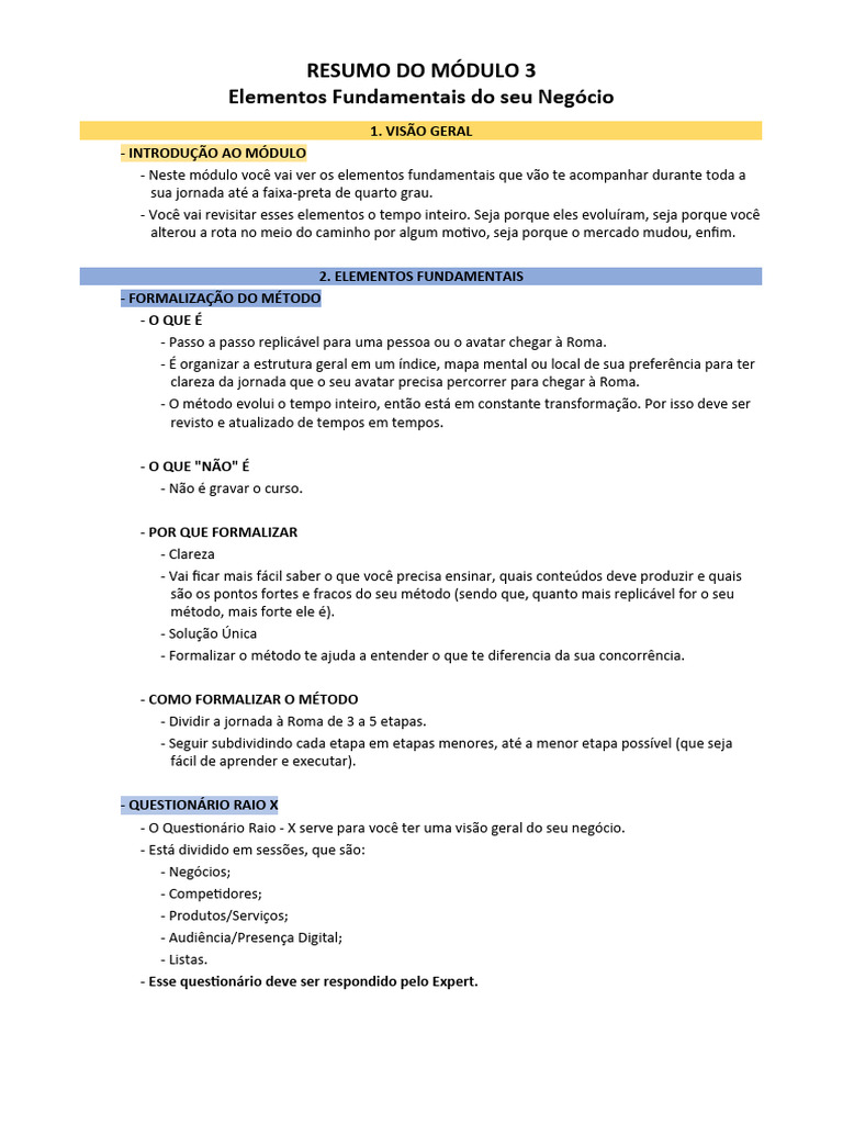 Resumo Módulo 3 - Elementos Fundamentais Do Seu Negócio | PDF | Mercado (economia) | Dinheiro