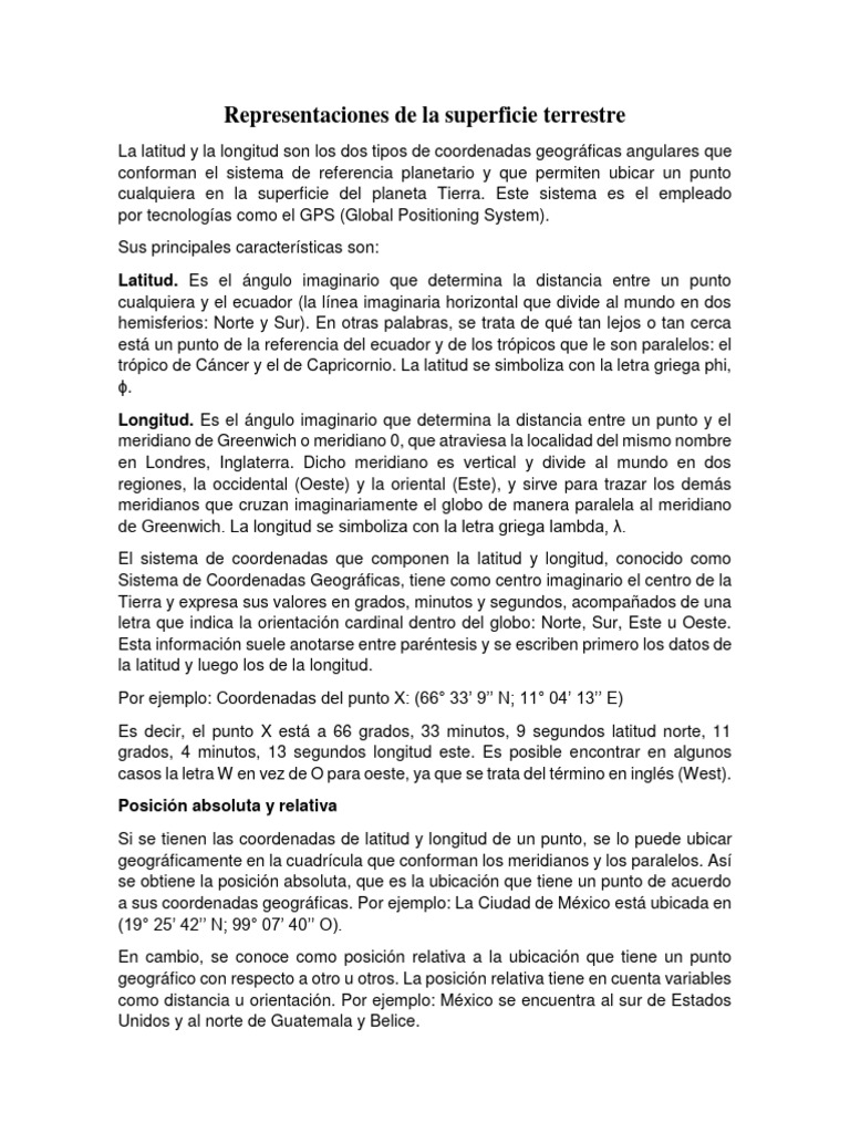 Representaciones de la Superficie Terrestre | PDF | Longitud | Latitud